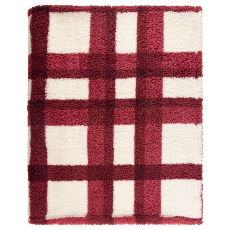 Simply Everyday Check Sherpa Throw - Burgundy | Throws | B&M