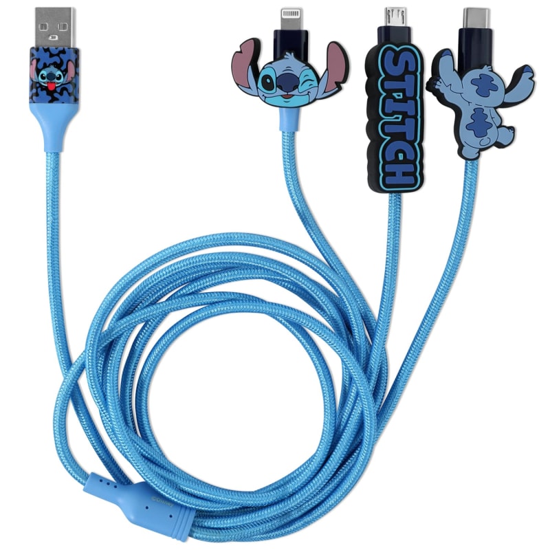 Disney Stitch 3-in-1 Charging Cable - Blue | Electrical Gifts | B&M