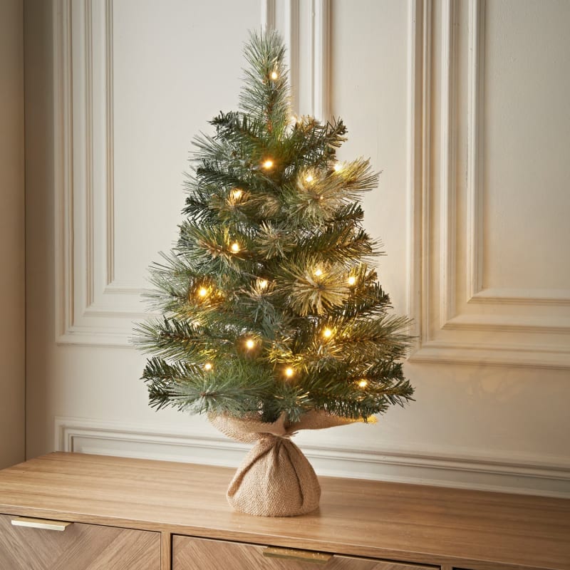 Pre-Lit Snowy Pine Tree in Hessian Base 2ft | Christmas Trees | B&M