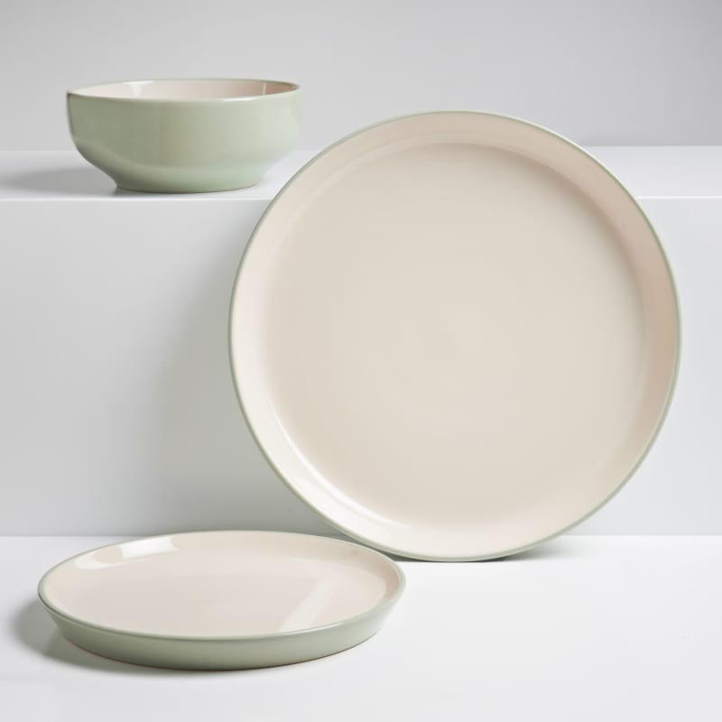 Home Two-Tone Dinner Set 12pc - Sage | Dinner Plates & Bowls | B&M