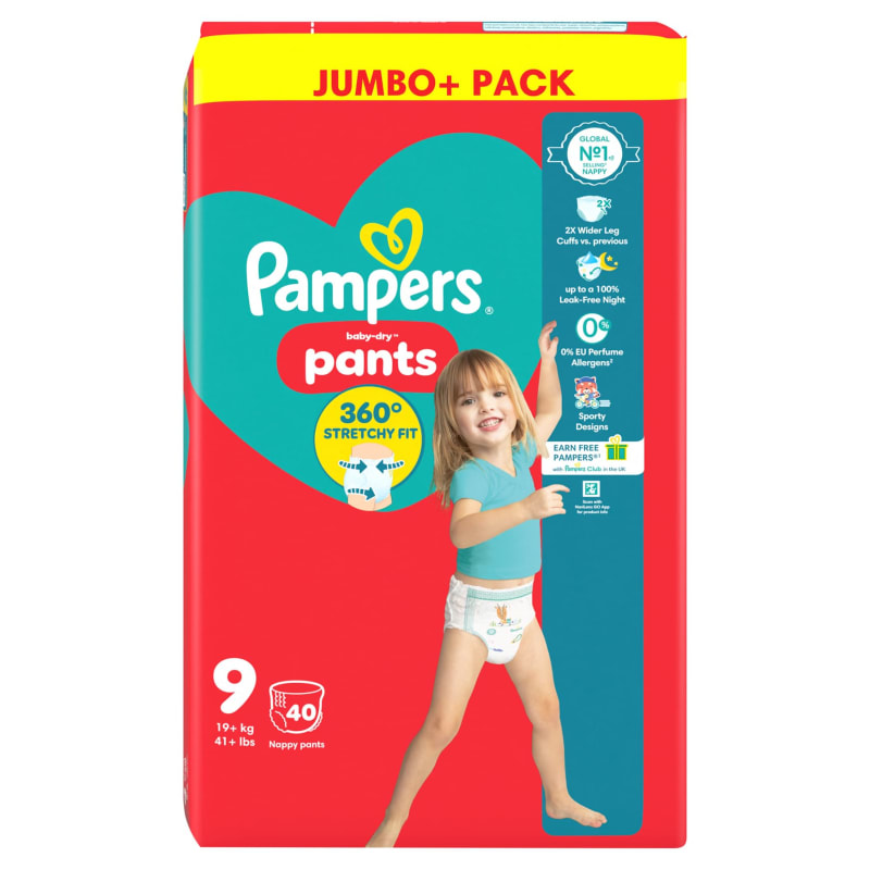 Pampers Baby-Dry Nappy Pants Jumbo 40pk - Size 9 | Nappies | B&M