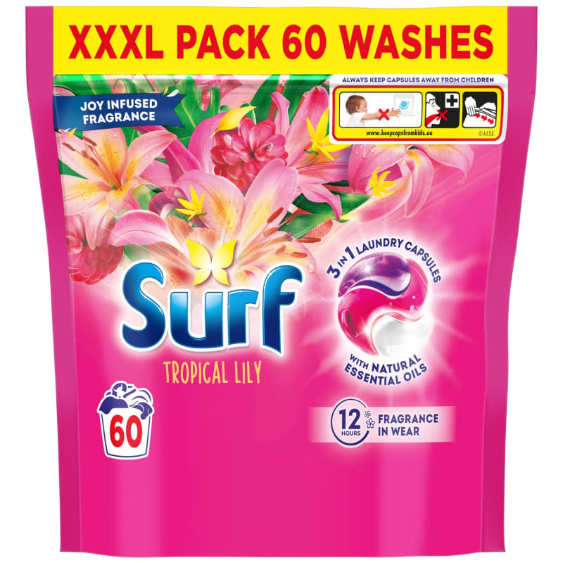 Surf 3-in-1 Laundry Capsules 60W - Tropical Lily | Washing Pods | B&M
