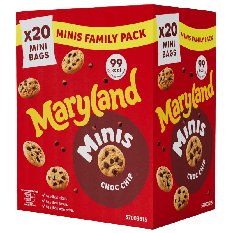 Maryland Minis Choc Chip Mini Bags Box 20pk | Biscuits & Crackers | B&M