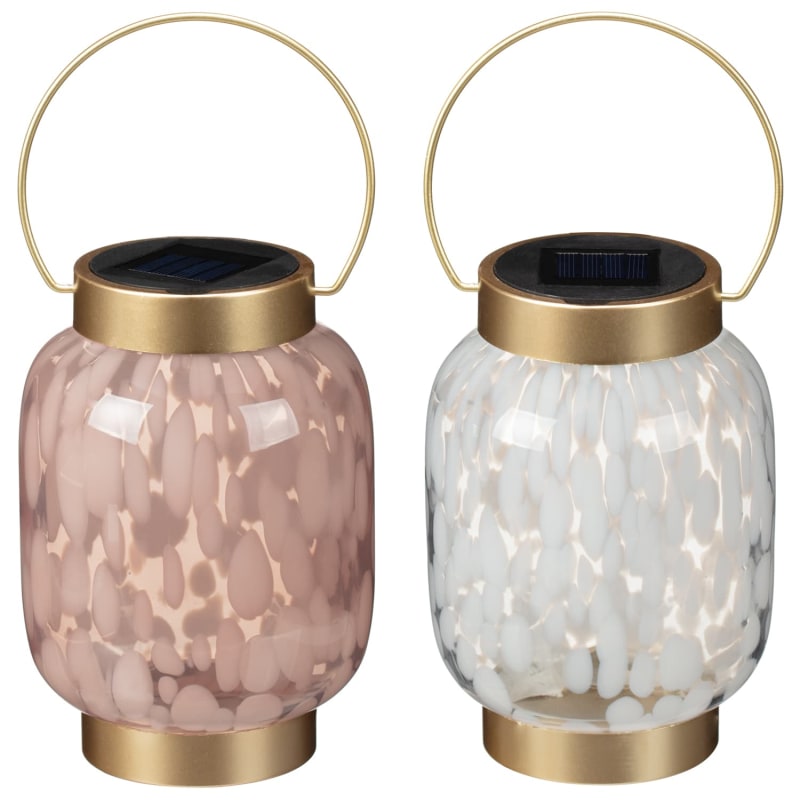 Mason & Jones Solar Powered Confetti Glass Lantern - Pink | B&M