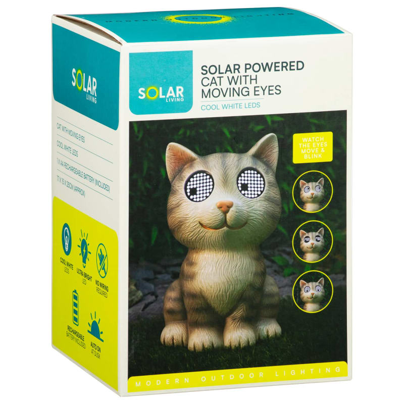 Solar Powered Cat with Moving Eyes | Garden | B&M