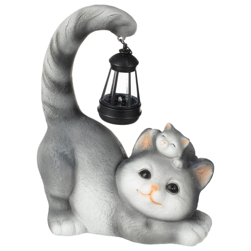 Solar Powered Cats with Lantern | Solar Garden Lighting | B&M