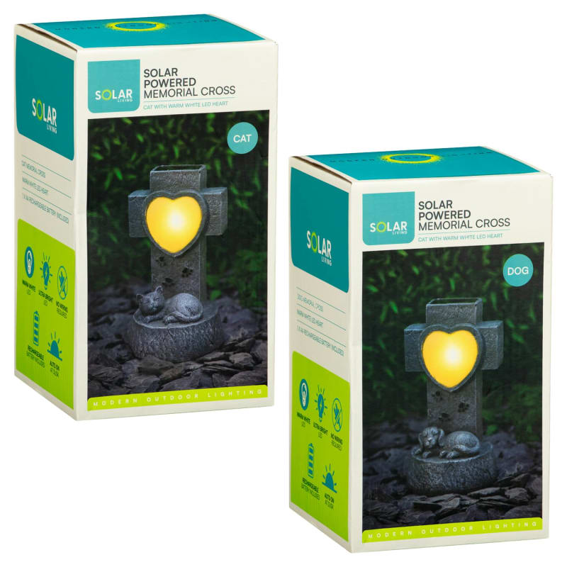 Solar Powered Memorial Cross - Dog | Solar Garden Lighting | B&M