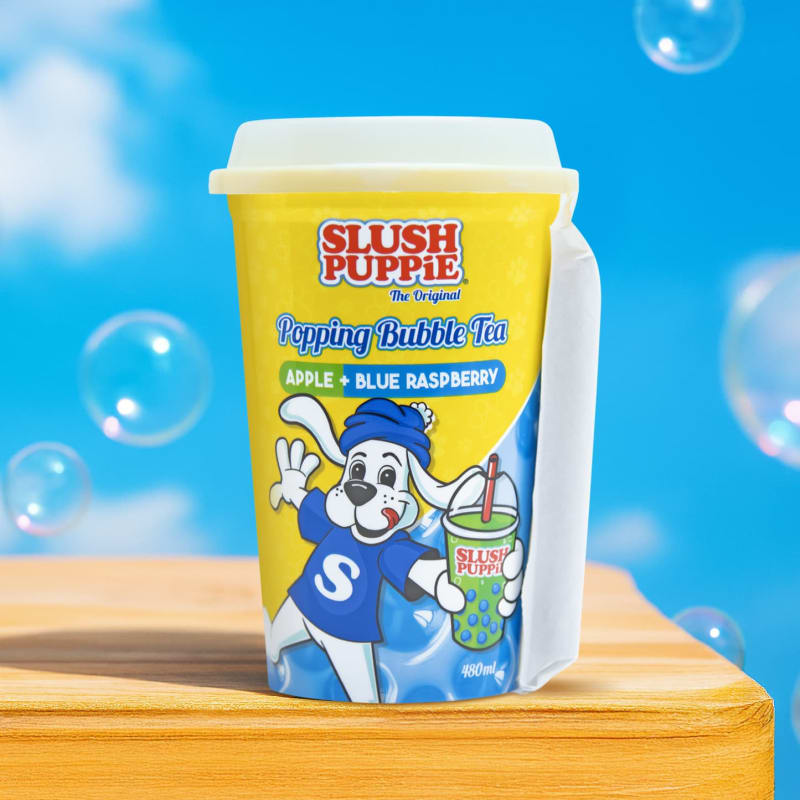 Slush Puppie Popping Bubble Tea 480ml - Apple & Blue Raspberry - B&M