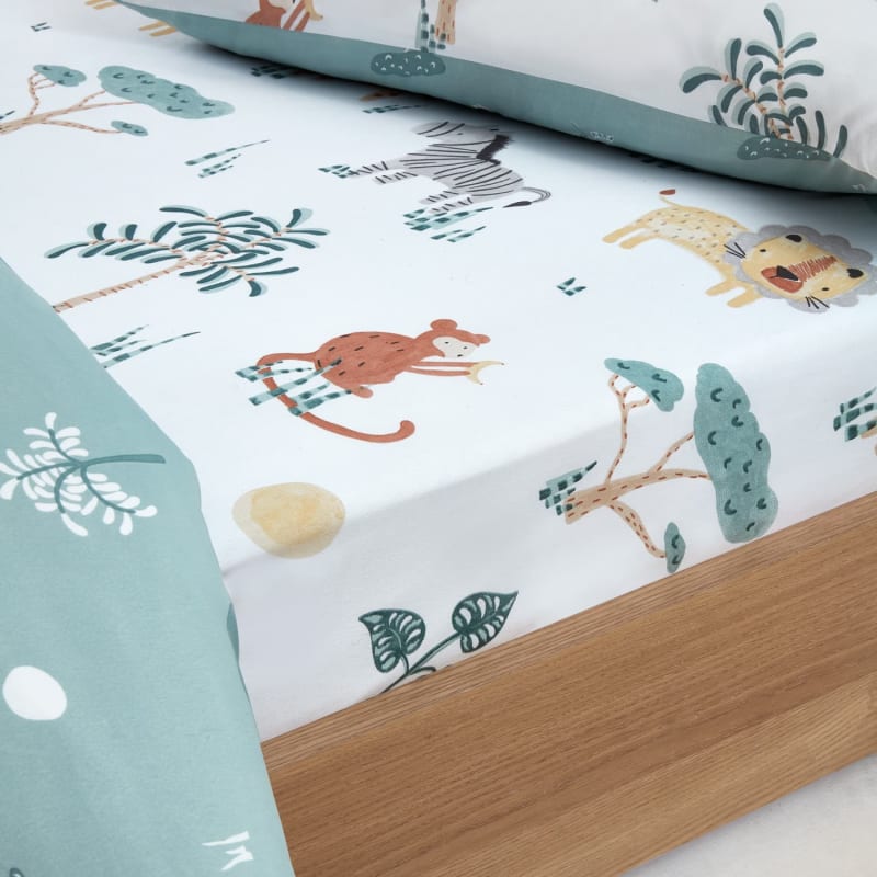 Simply Kids Single Printed Sheet - Green Safari | Single Sheets | B&M