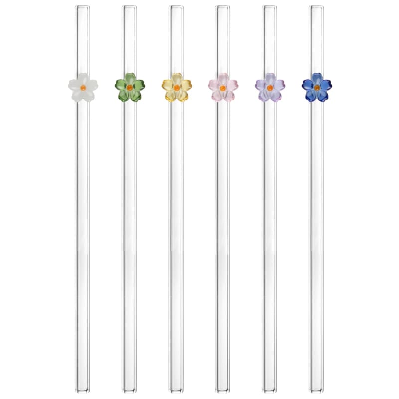 Flower Glass Straws 6pk | Easter Decorations | B&M