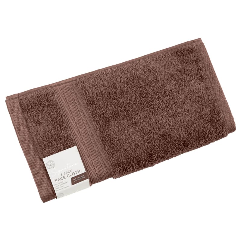 Signature Zero Twist Face Cloth 3pk - Chocolate | Towels | B&M