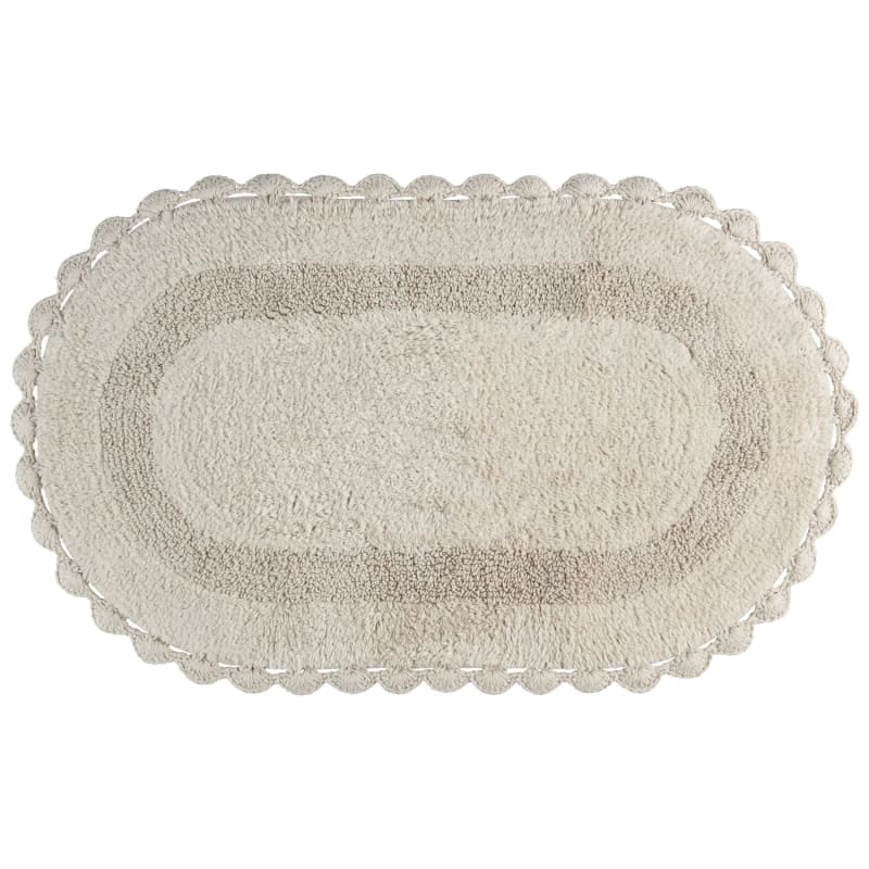Crochet Trim Oval Bath Mat - Beige | Bathmats | B&M