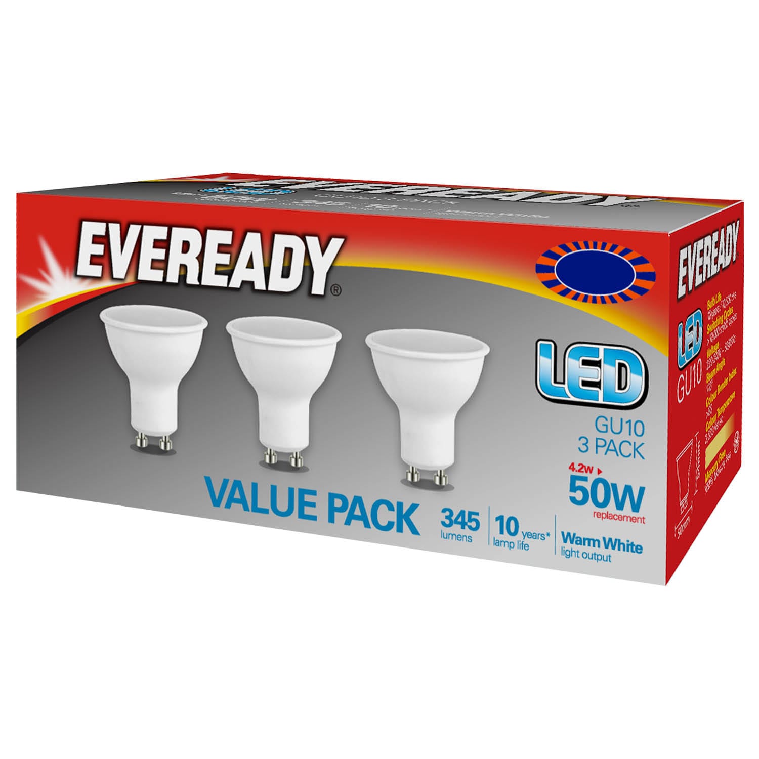 Eveready GU10 50W LED Bulb 3pk | Electrical - B&M