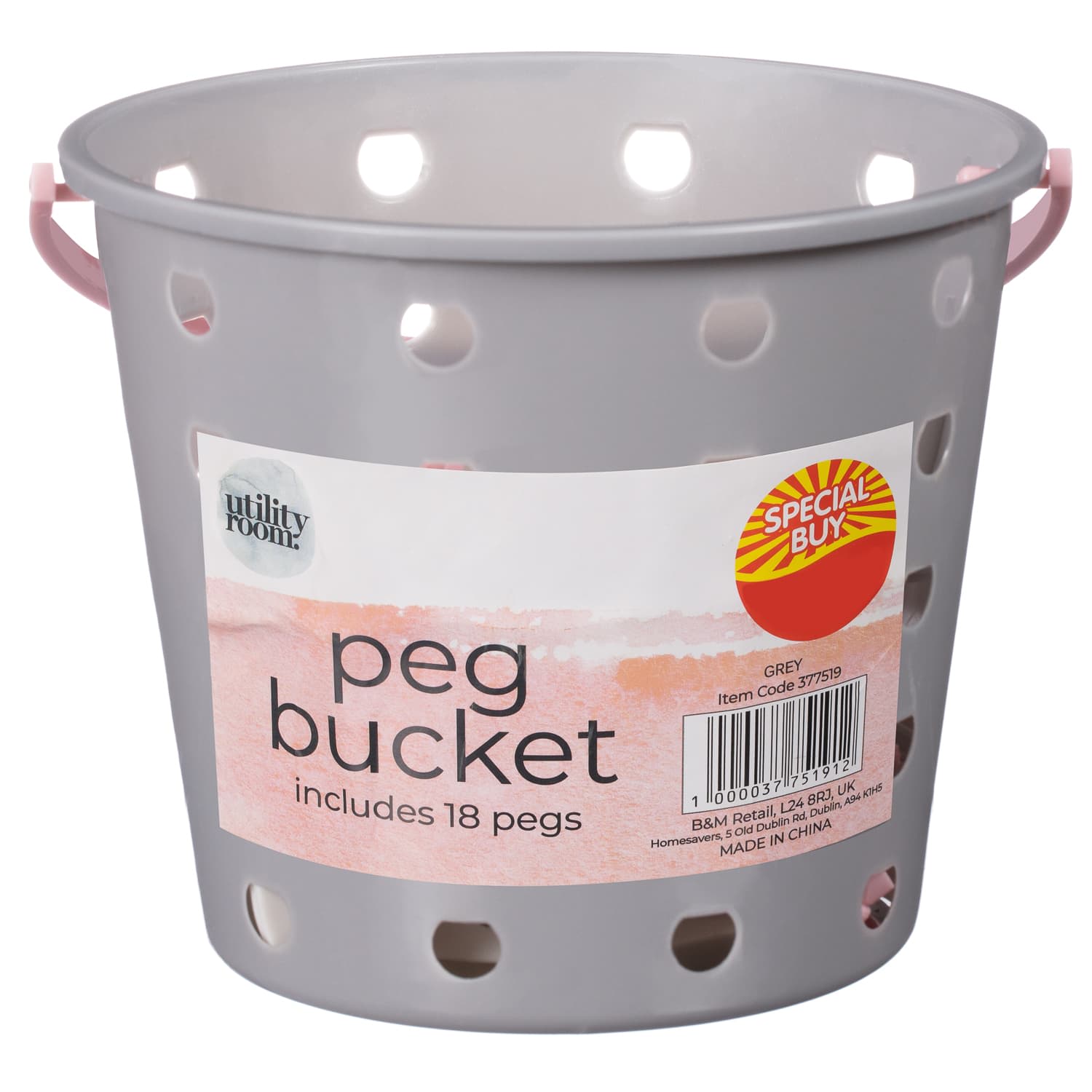 Offer BMStores Utility Room Peg Bucket & 18 Pegs