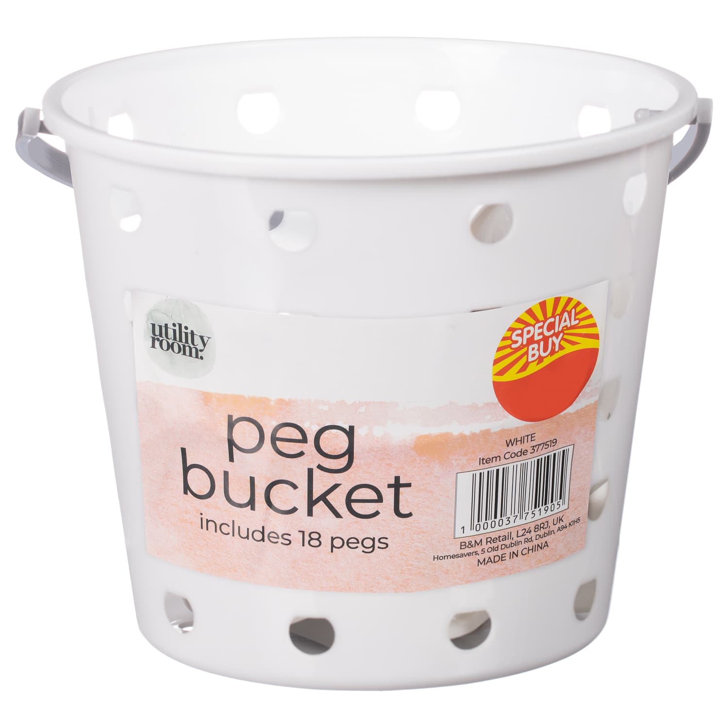 Offer BMStores Utility Room Peg Bucket & 18 Pegs