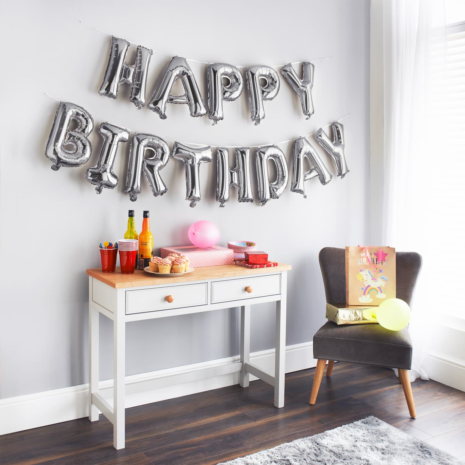 Metallic Happy Birthday Balloon Set - Silver | Partyware - B&M Stores