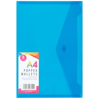 A5 Popper Wallets 5pk - Clear | Filing Stationery - B&M