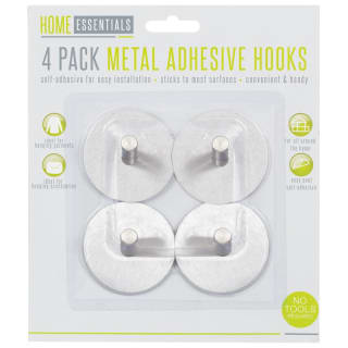 Metal Adhesive Hooks 4pk - Round | Storage & Hooks - B&M