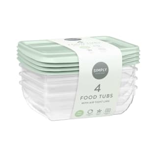 Large Food Tubs with Airtight Lids 4pk - Sage | Kitchen Storage | B&M